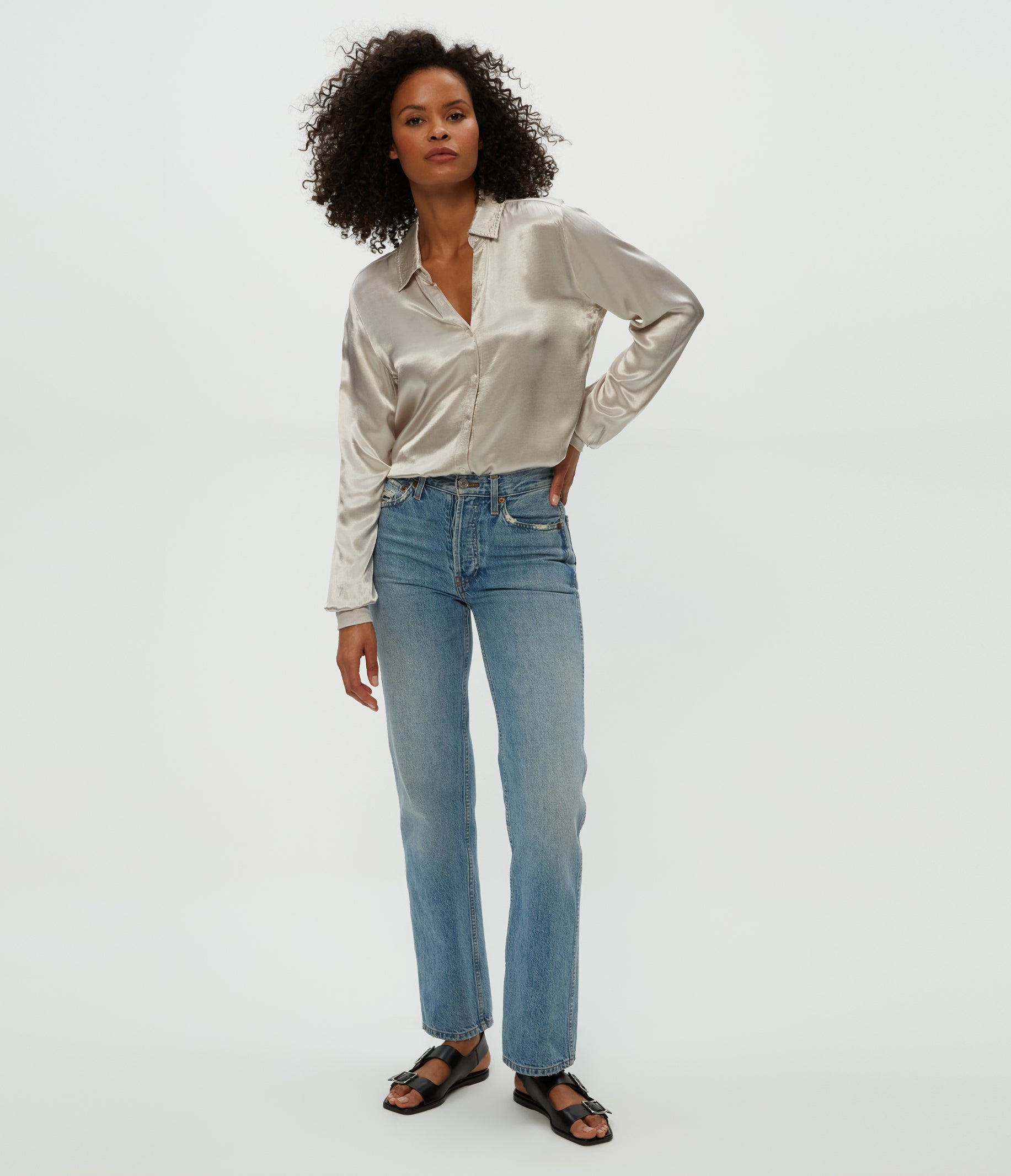 Satin button down shirt store